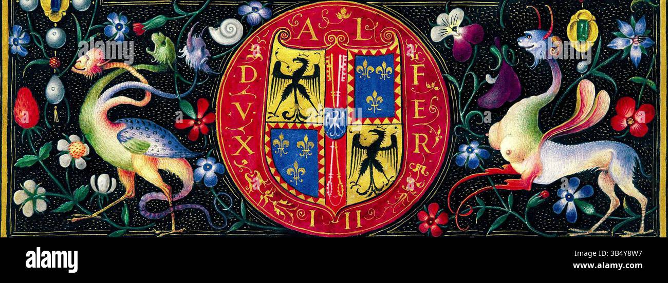 The 16th-century heraldic shield of the Este family, featuring ...