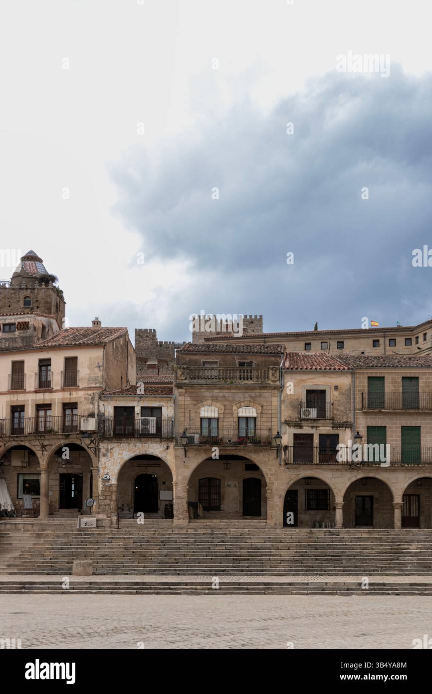 The historic plaza mayor in aínsa, spain, showcases medieval ...