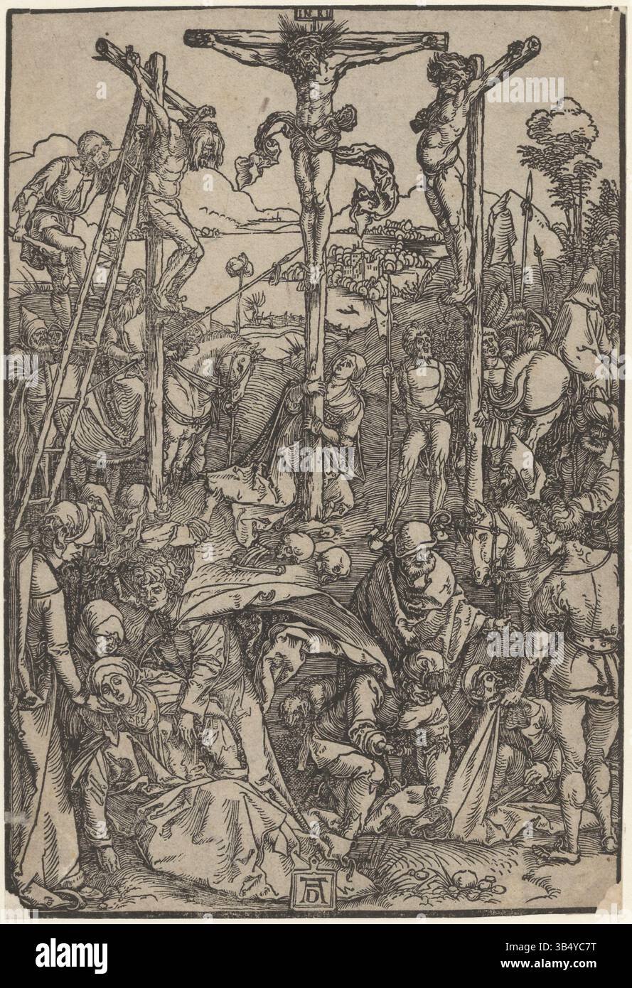 Albrecht Dürer's 1503 woodcut, 'Calvary with the Three Crosses,' depicts the crucifixion scene ...