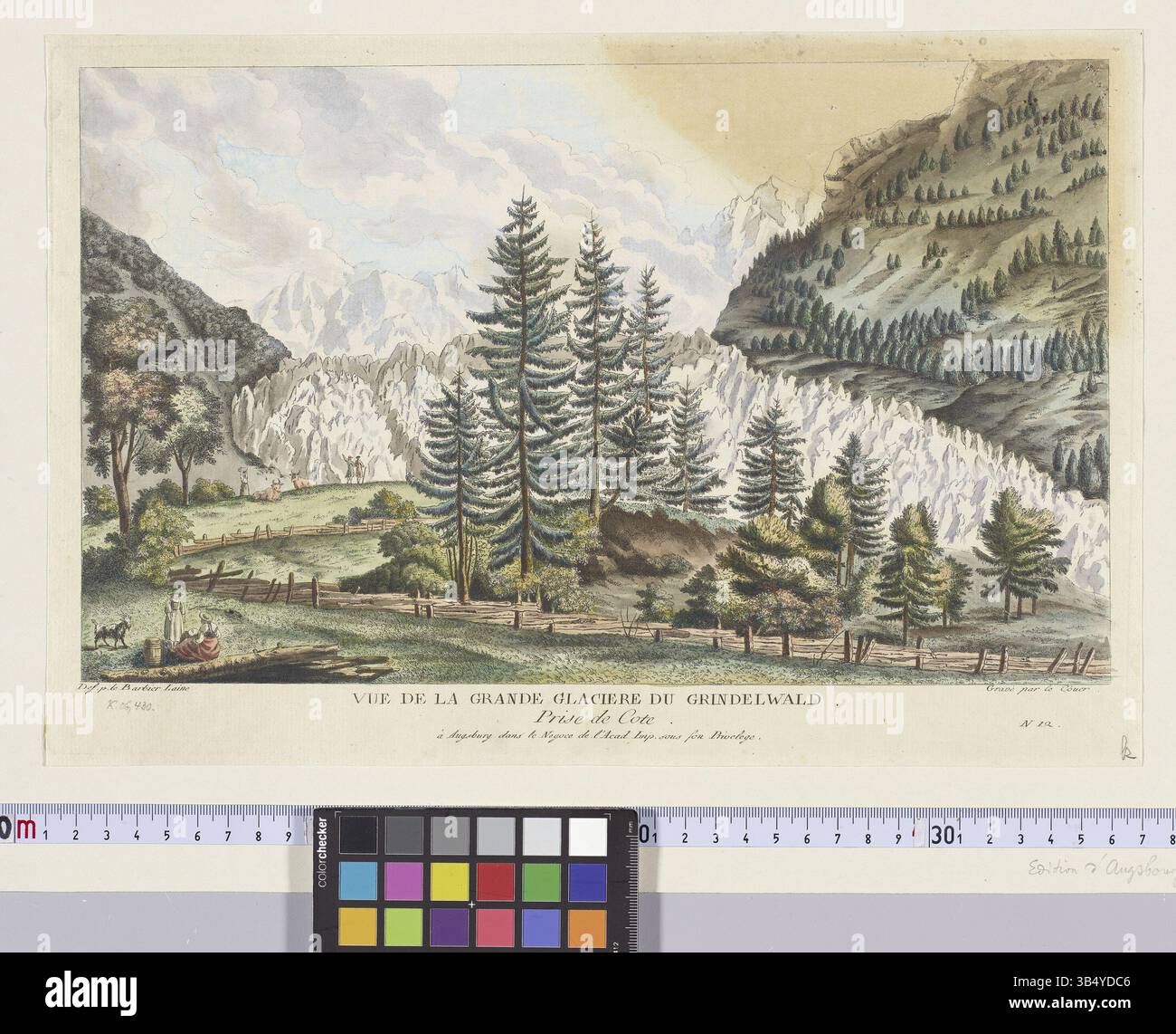 Etching of the great glacier of Grindelwald, captured from the side view. The work was designed ...