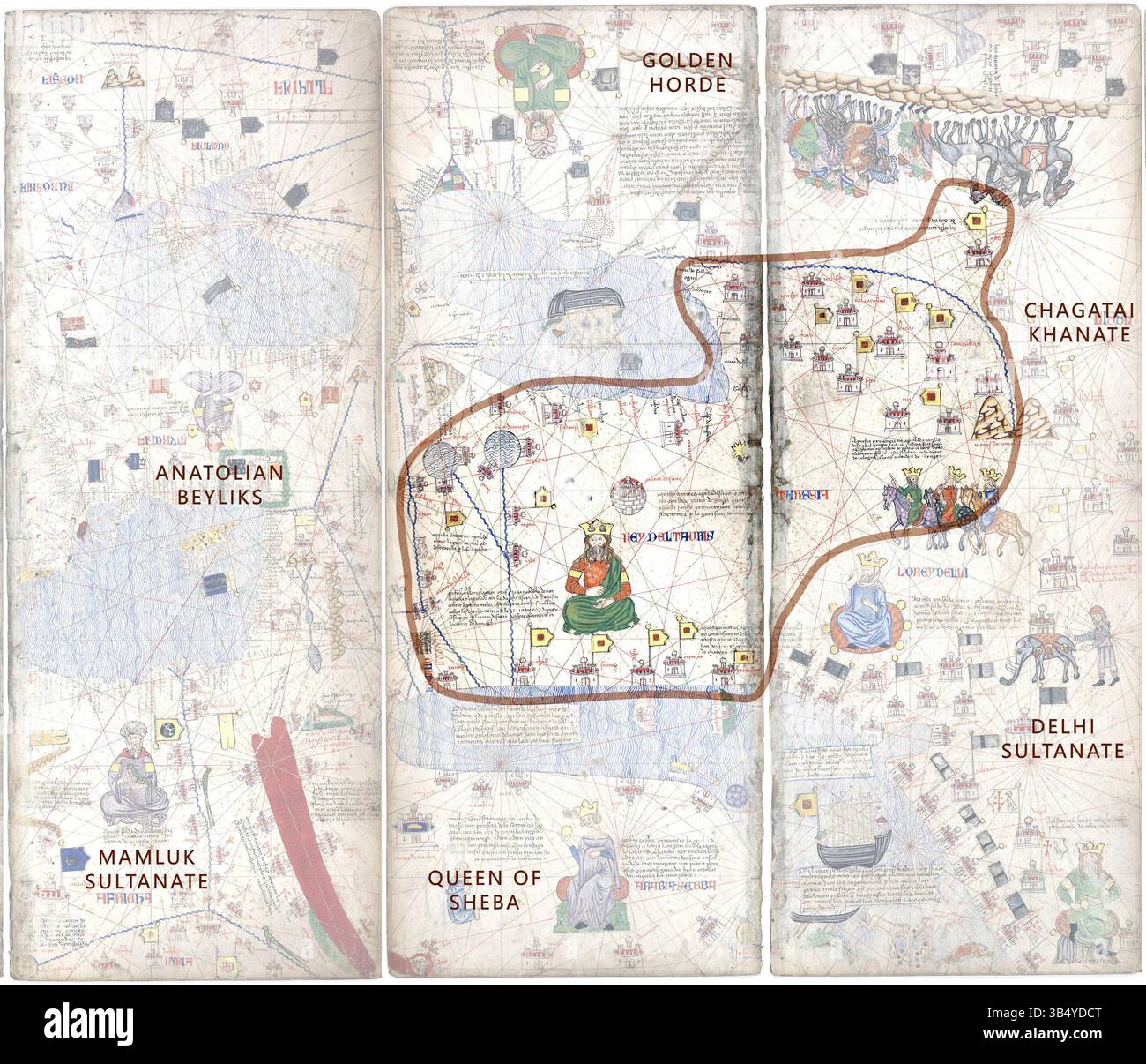 The central panels of the Catalan Atlas, created by Cresques Abraham ...