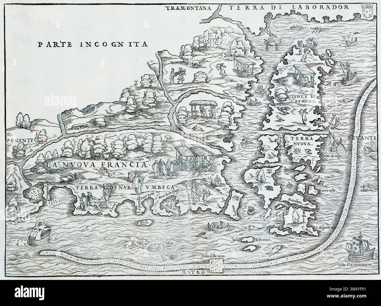 The 1556 Gastaldi map, published by J. B. Ramusio, illustrates the ...