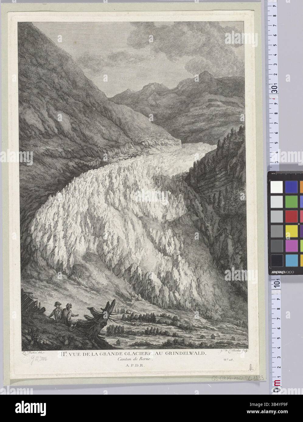 View of the large glacier at Grindelwald, in the canton of Bern. This etching was designed by ...