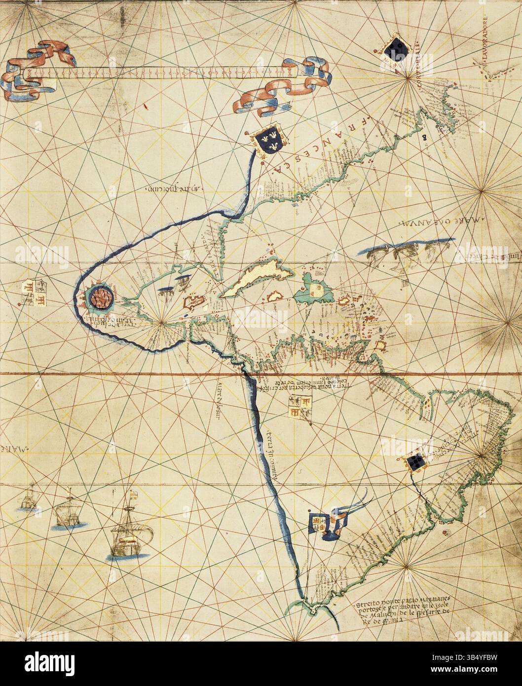 A 1527 map by Vesconte de Maggiolo showing the Western Hemisphere. The ...