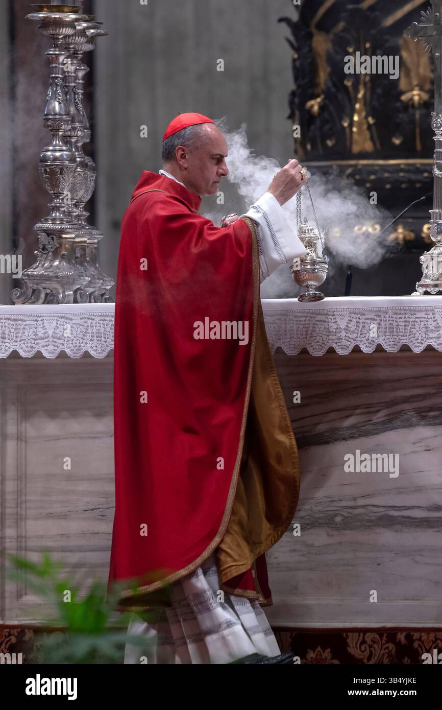 Cardinal Mauro Gambetti leads a mass on the fourth day of the ...