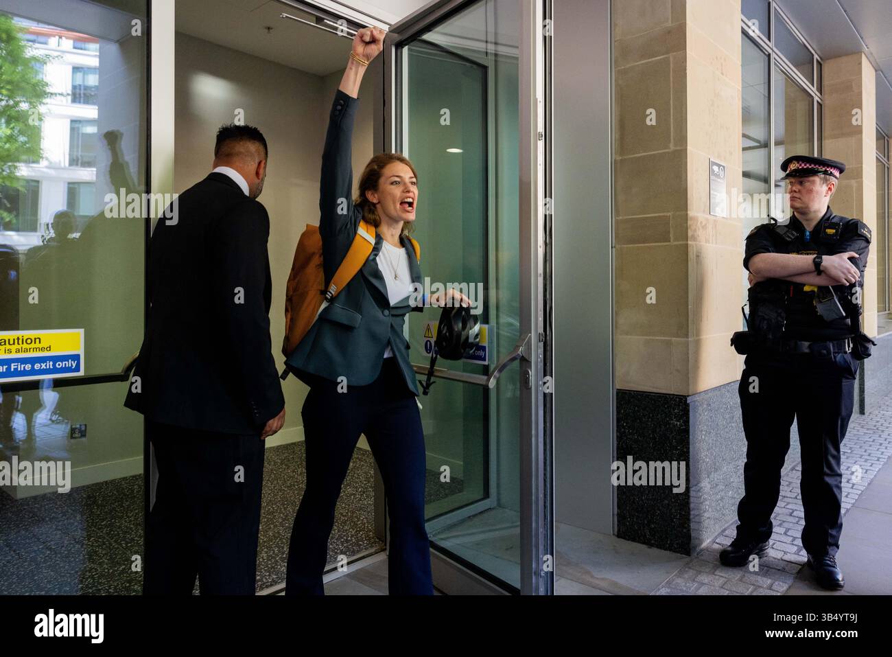 London, UK. 01 MAY, 2025. Protestor celebrates as they are removed as ...