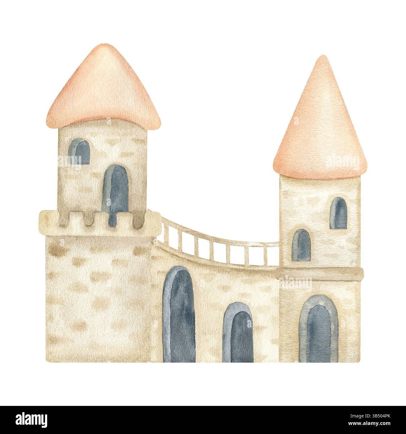 Princess castle with two towers, fortress and bridge in cartoon style ...