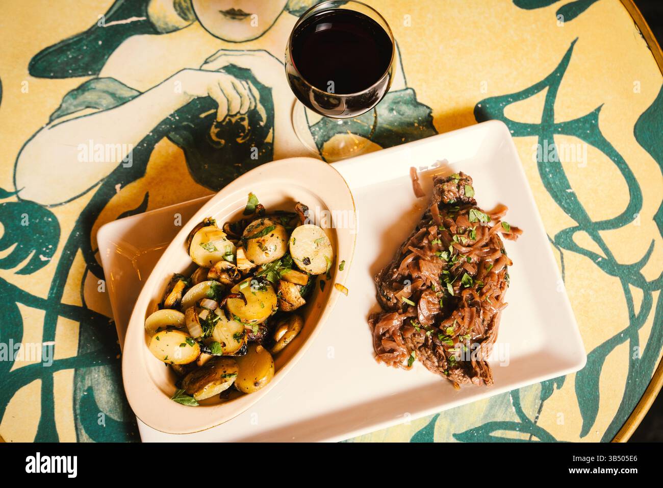 Rustic Gourmet Dining – Herb Potatoes & Caramelized Onion Steak Stock ...