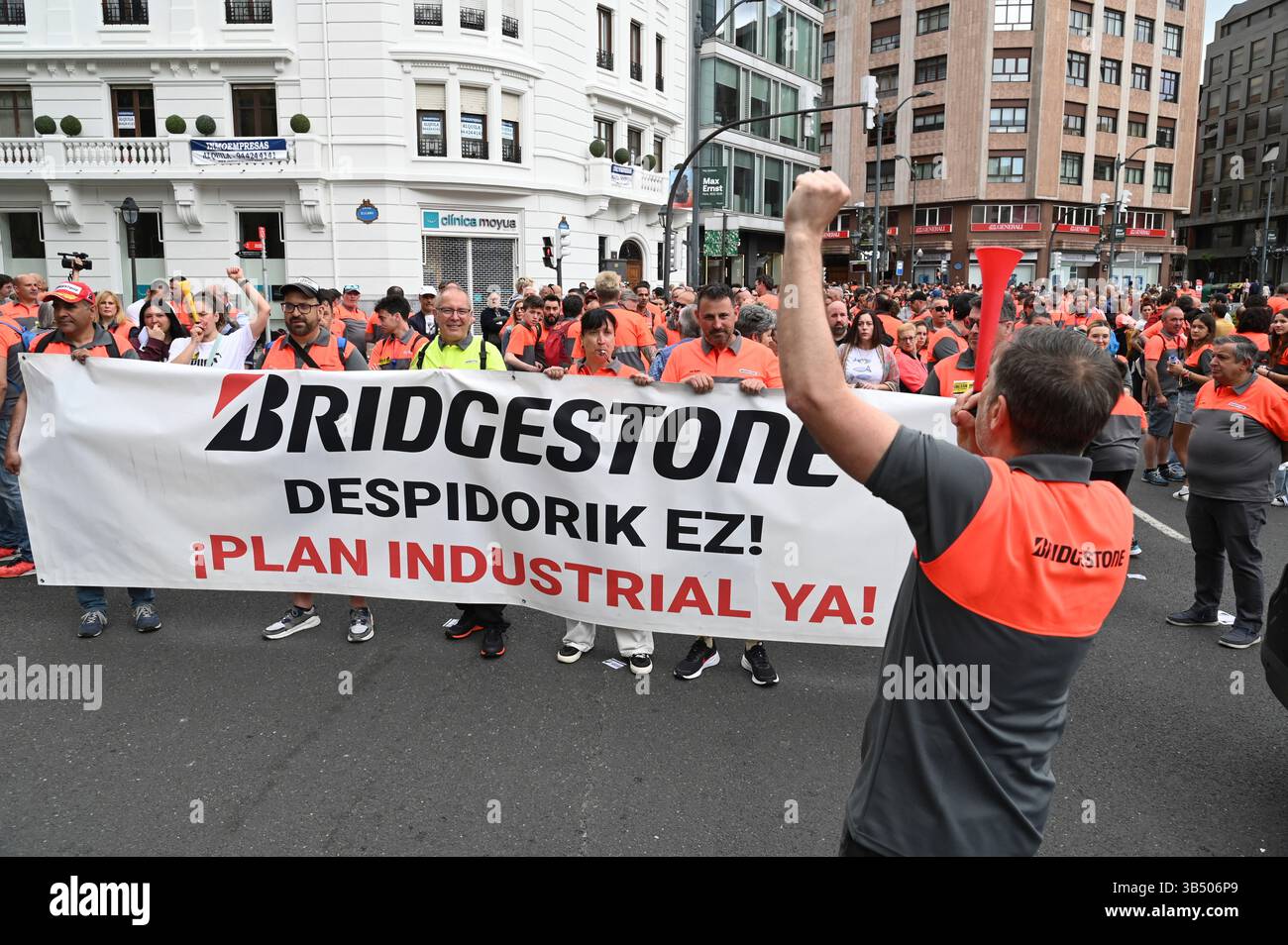 Several Bridgestone workers during the Workers' Day demonstration on ...