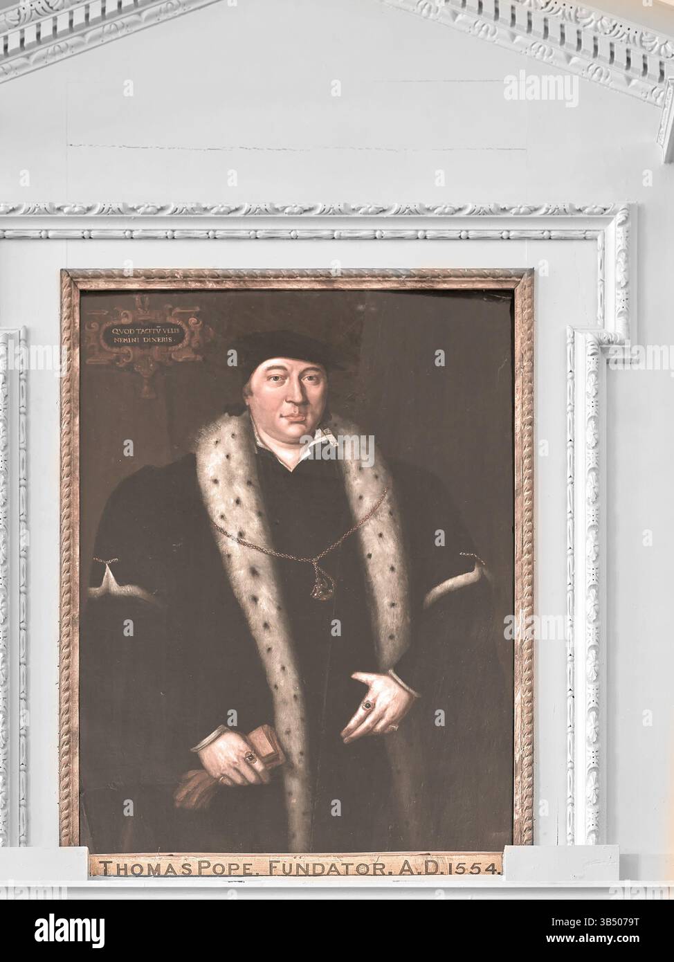 Portrait, of the founder Thomas Pope, in the Dining Hall at Trinity ...