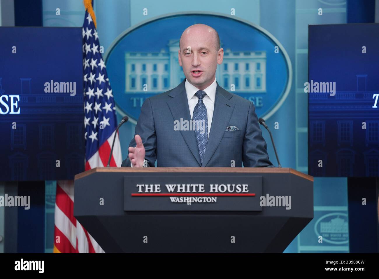 White House Deputy Chief of Staff Stephen Miller speaks during a press ...