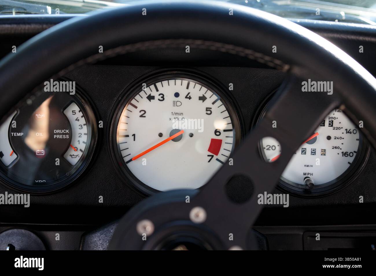 Vintage Porsche 911 SC odometer with defocused steering wheel. Classic ...