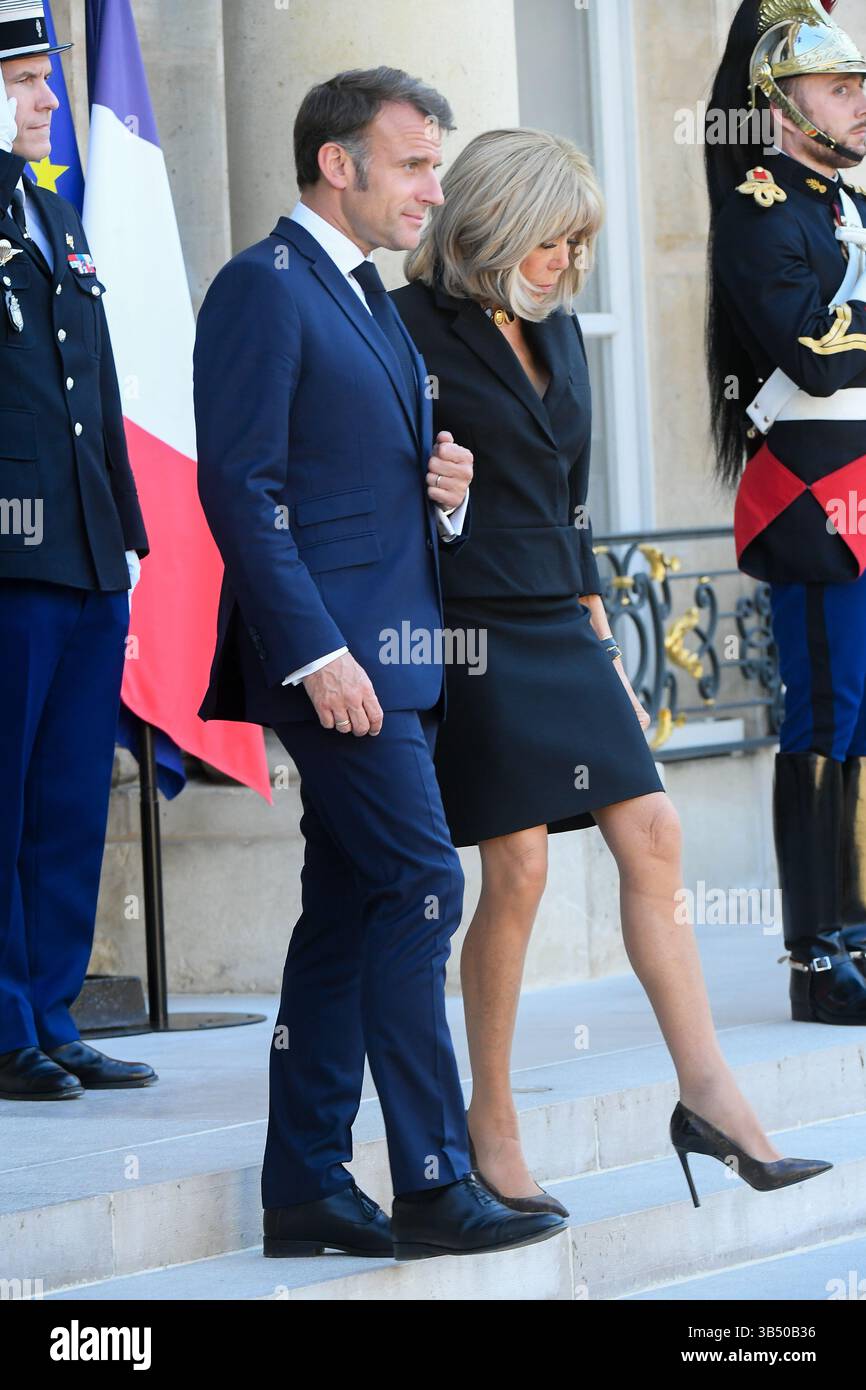 The President of the Republic Emmanuel Macron and Mrs. Brigitte Macron ...