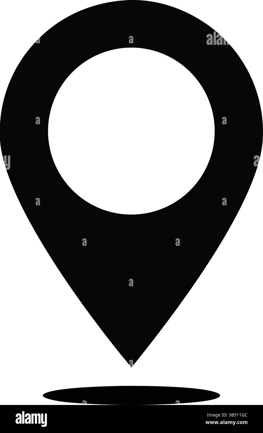Minimal Black Location Pin Icon with Center Cutout and Shadow Stock ...