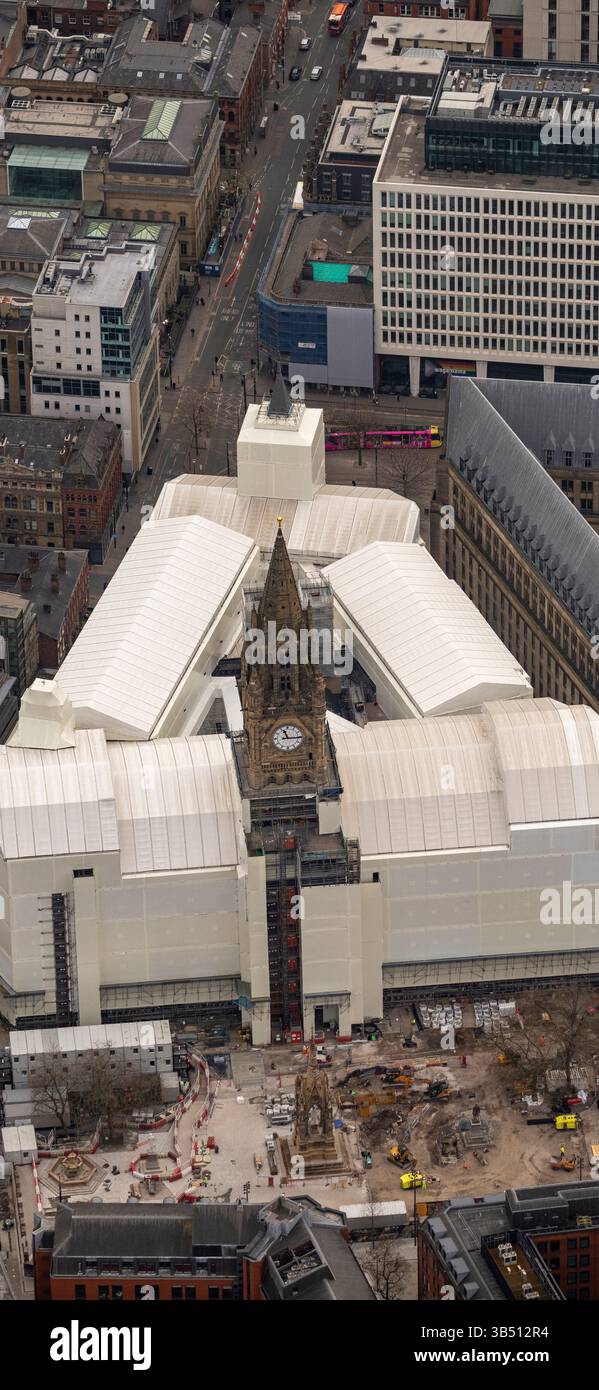 Aerial photograph of Manchester Town Hall with the clock tower emerging ...
