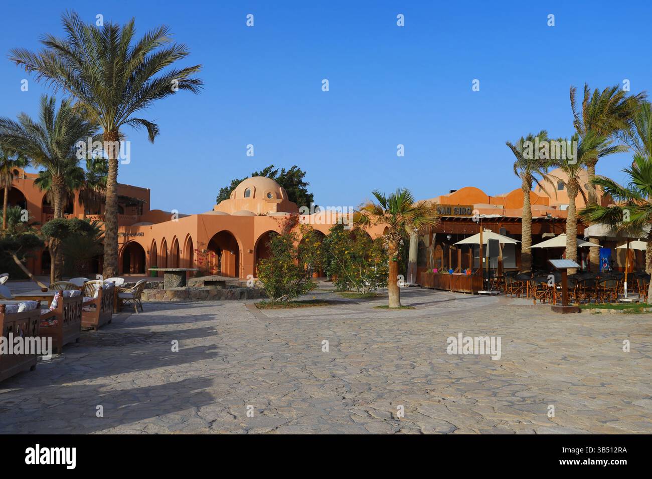 Traditional-style square in El Gouna, Egypt, with domed buildings ...