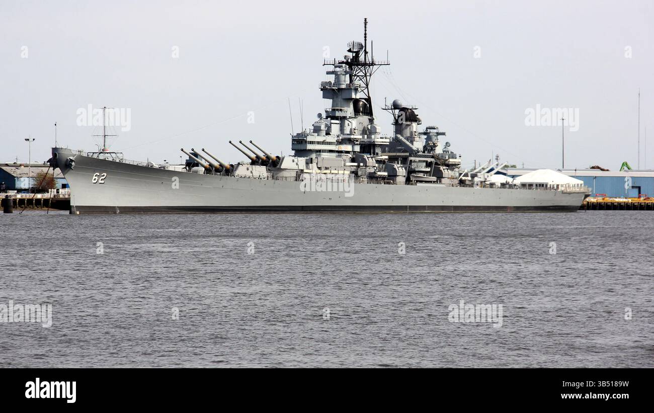 Battleship USS New Jersey on the Camden, NJ, waterfront, view across ...