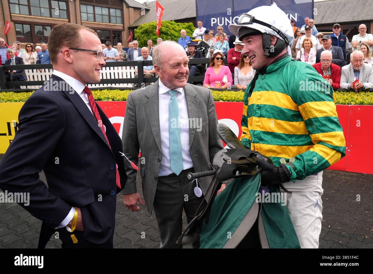Jockey Richie McLernon (right) with trainers AJ O'Neill (left) and ...