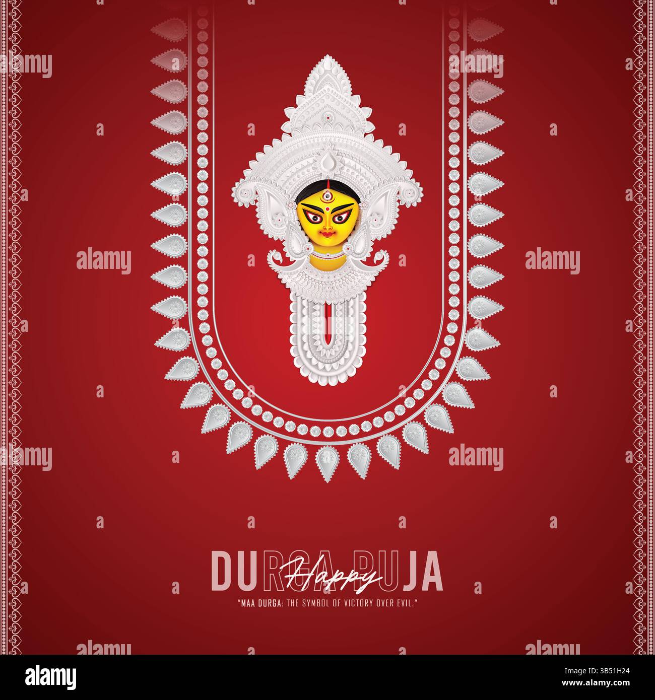 Durga Puja Poster | Greeting Card with White Goddess Illustration on ...