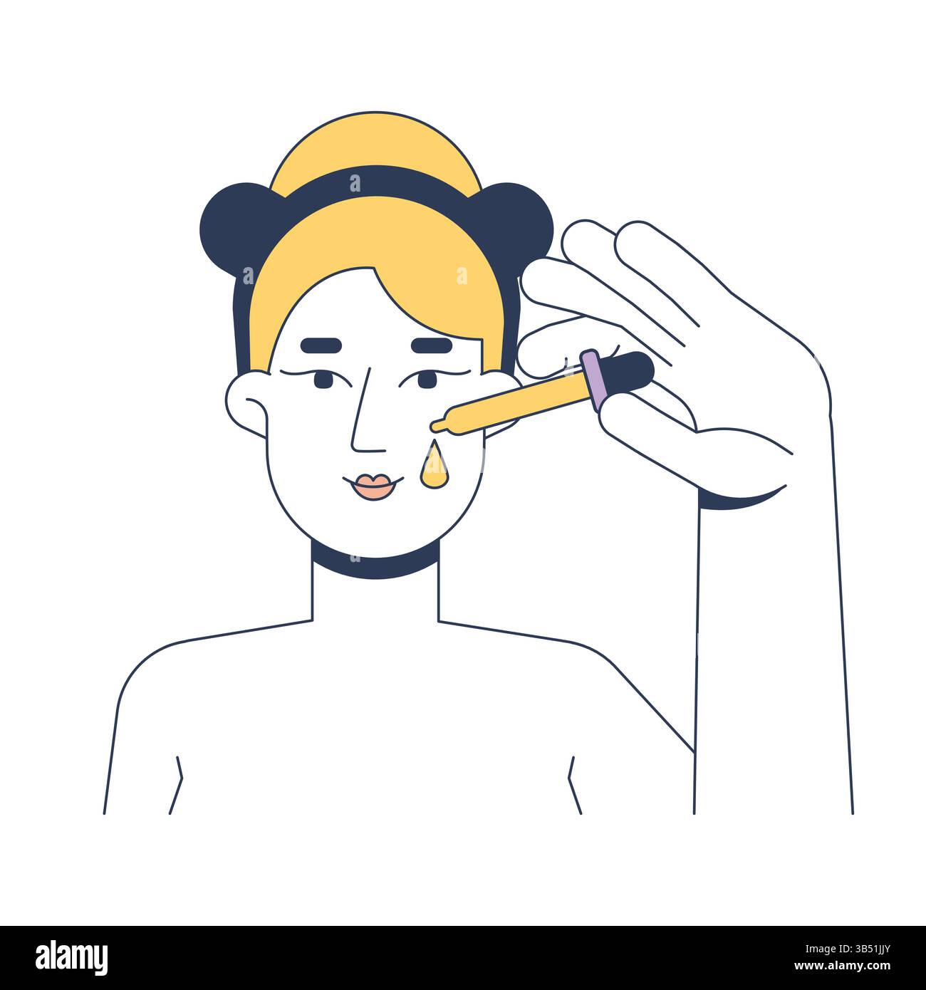 Blonde woman applying facial serum with dropper 2D vector illustration ...