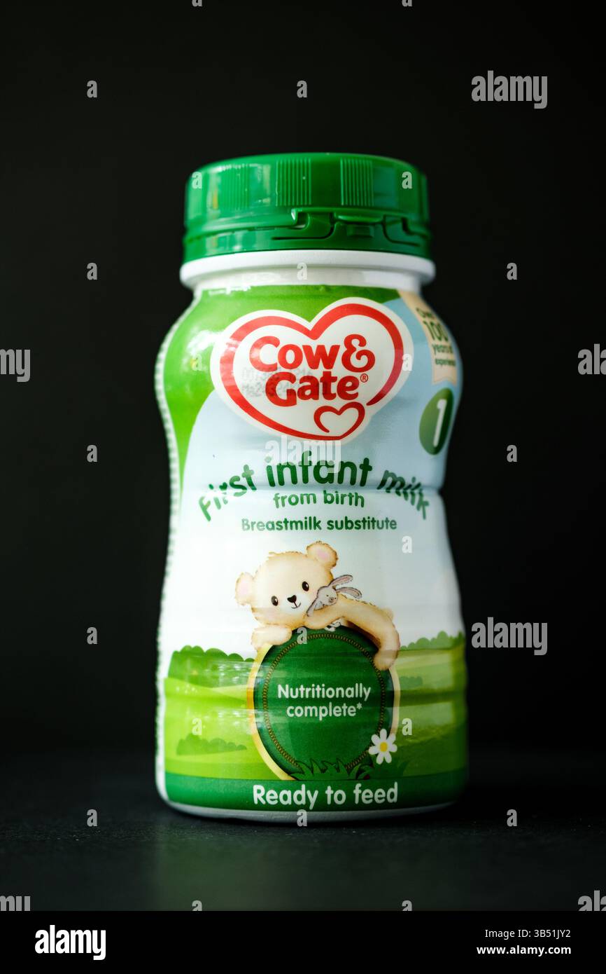 London UK, May 01 2025, Plastic Bottle of Cow & Gate First Infant Milk ...