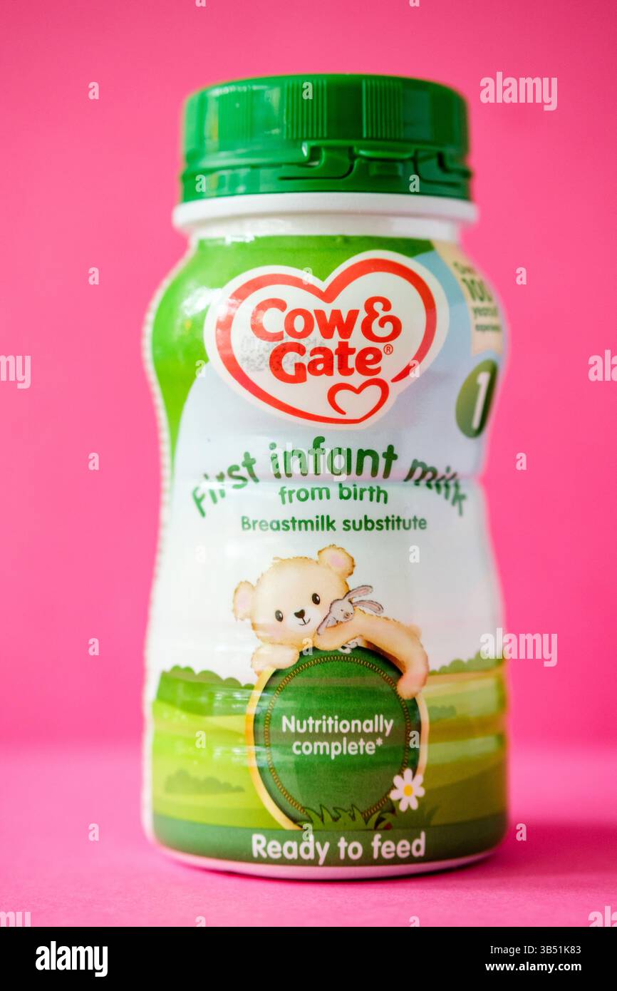London UK, May 01 2025, Plastic Bottle of Cow & Gate First Infant Milk ...