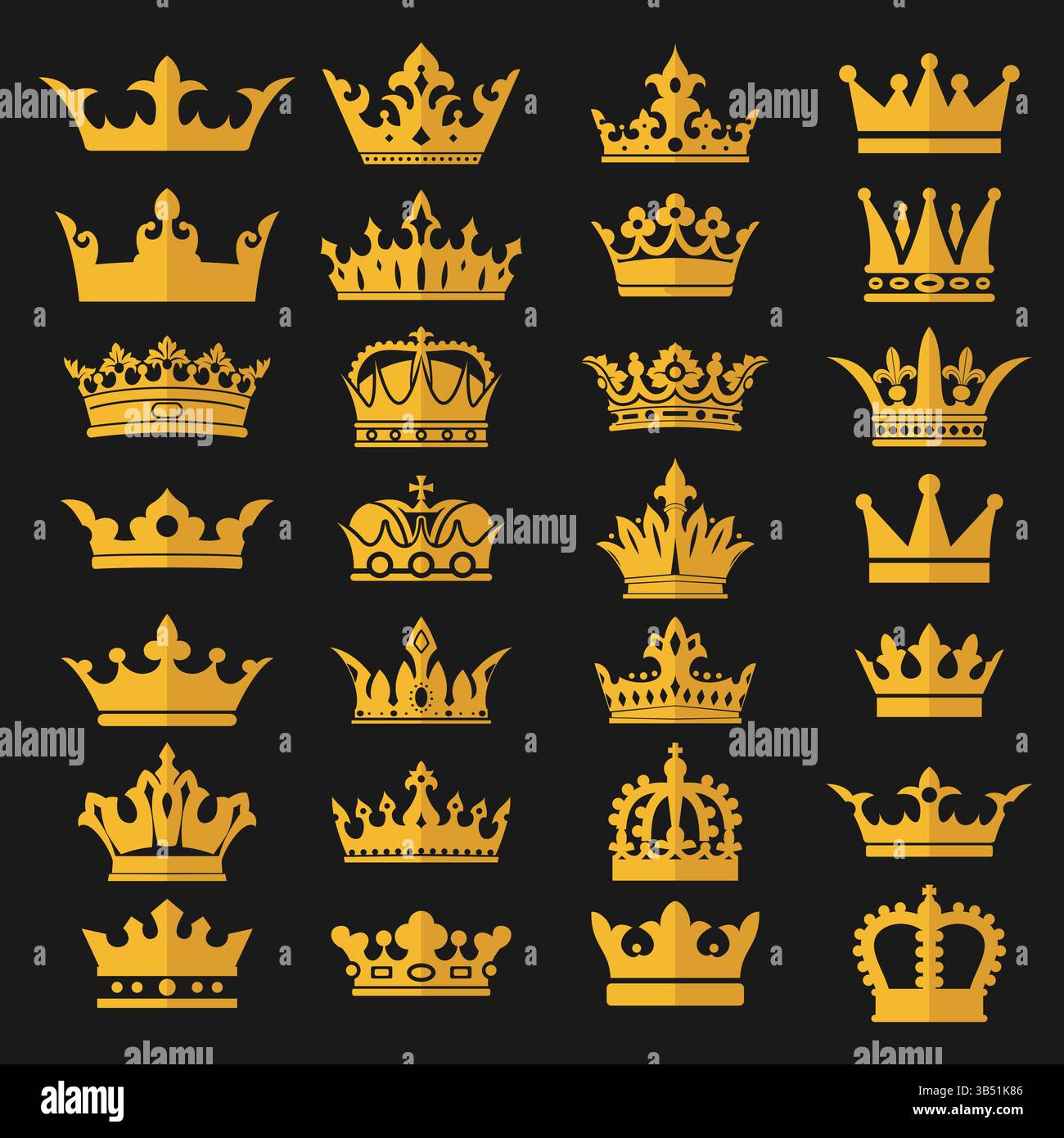 Set of golden crown icons, royals crown symbol vector illustration ...