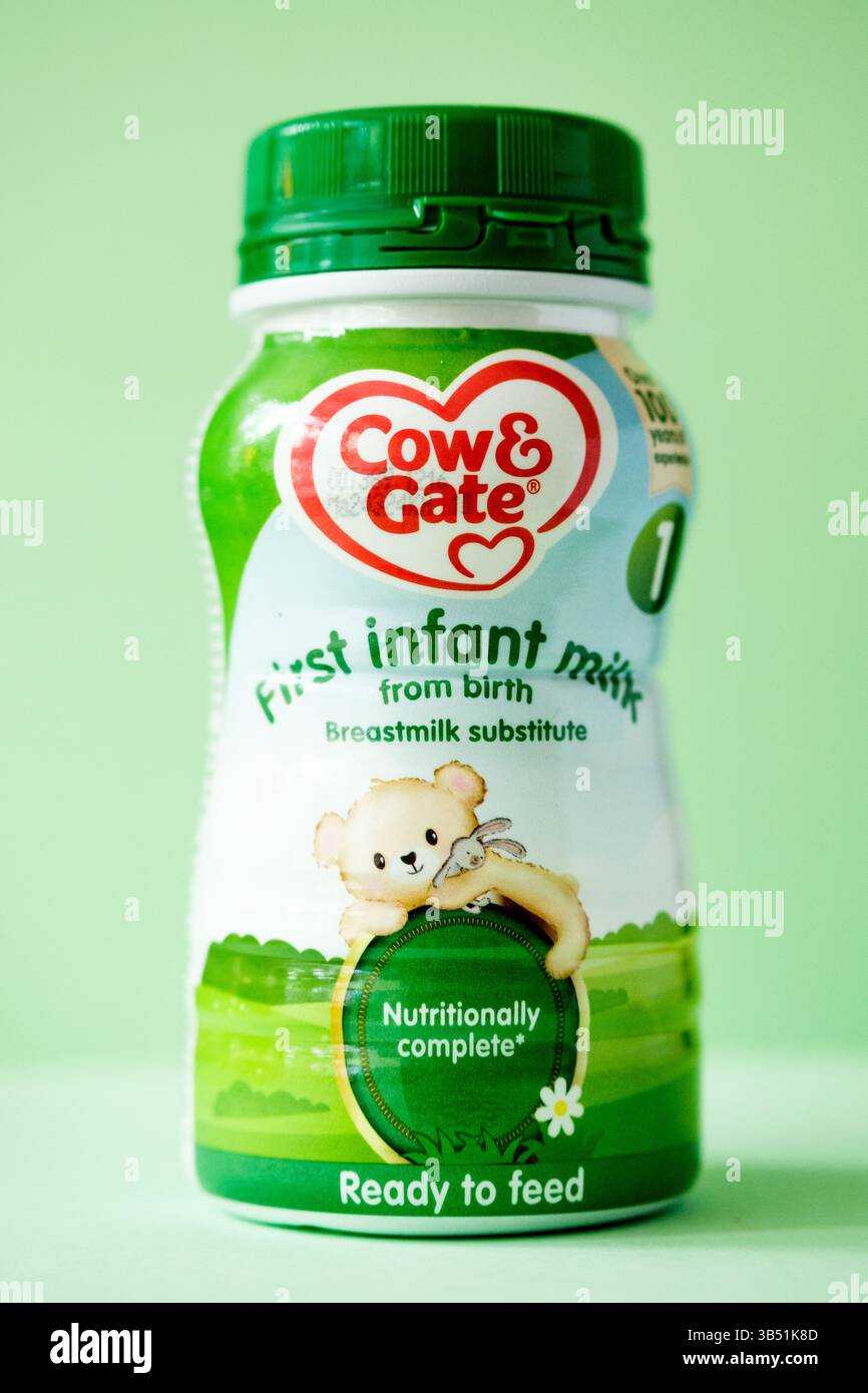 London UK, May 01 2025, Plastic Bottle of Cow & Gate First Infant Milk ...