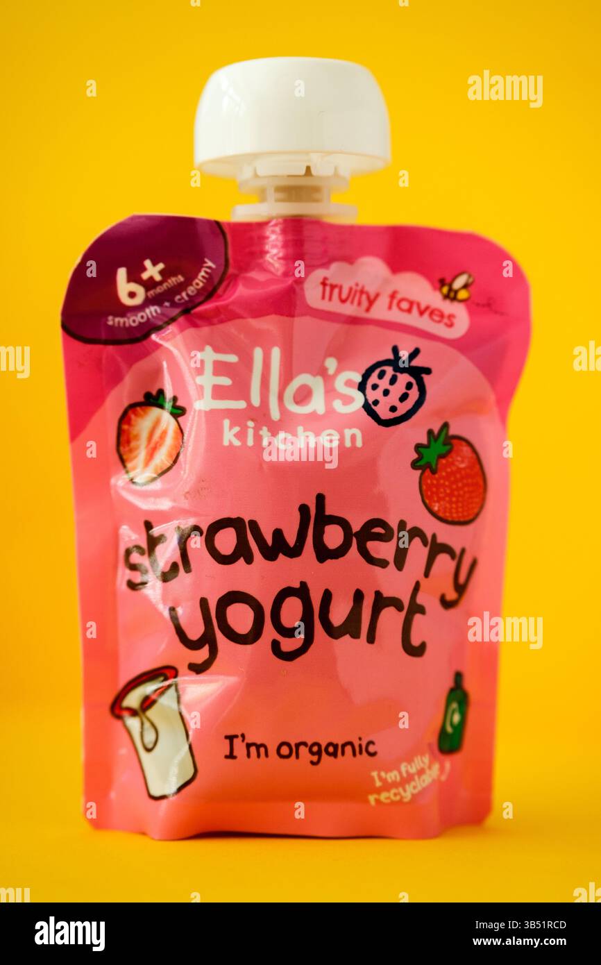 London UK, May 01 2025, Ella's Kitchen Strawberry Yogurt Baby Food ...