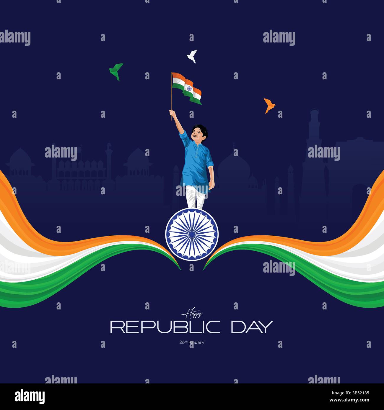 Republic Day Poster | Illustration with Ashoka Chakra, Indian Flag, and ...