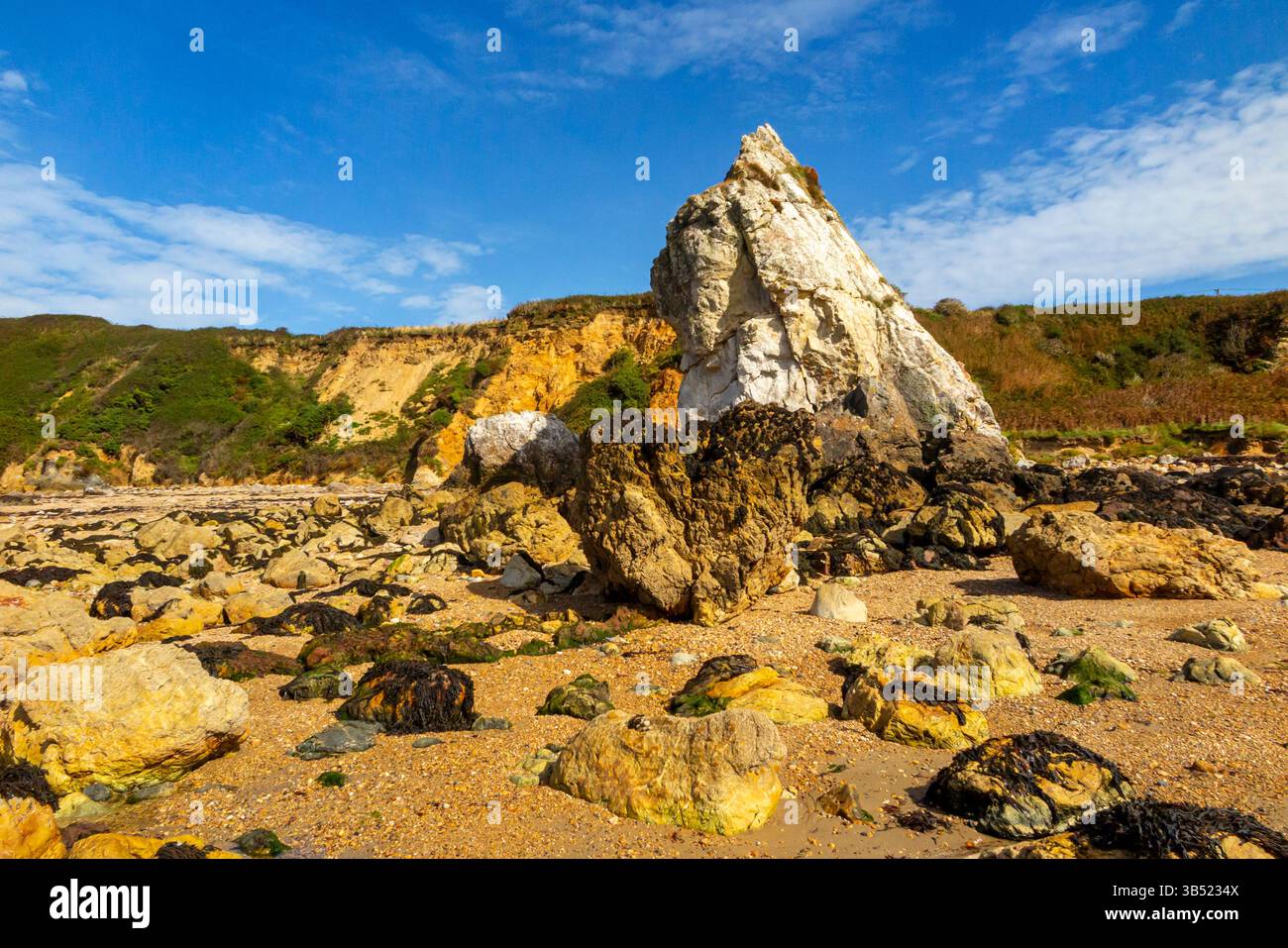 The White Lady a quartzite sea stack on the beach at Porth Padrig near ...