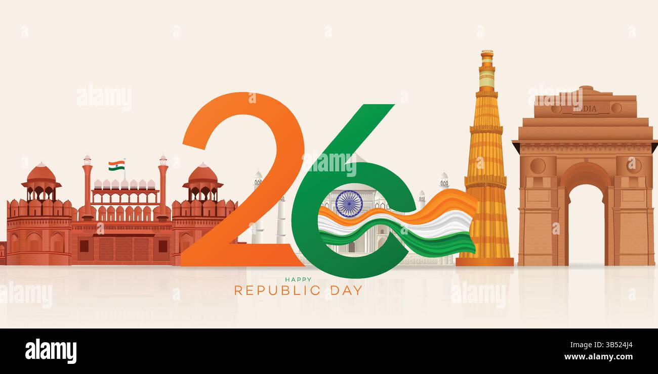 Republic Day Banner | Celebration with Landmarks and National Flag ...