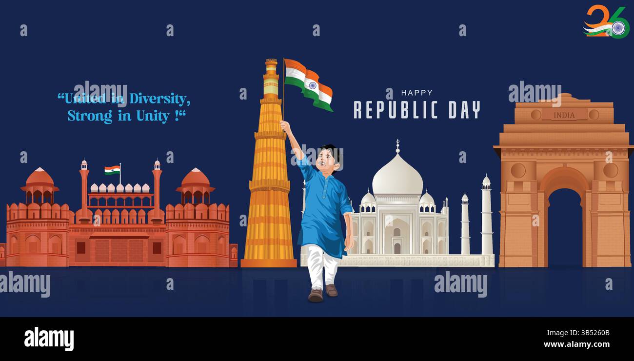 Republic Day Banner | Celebration with Landmarks and National Flag ...
