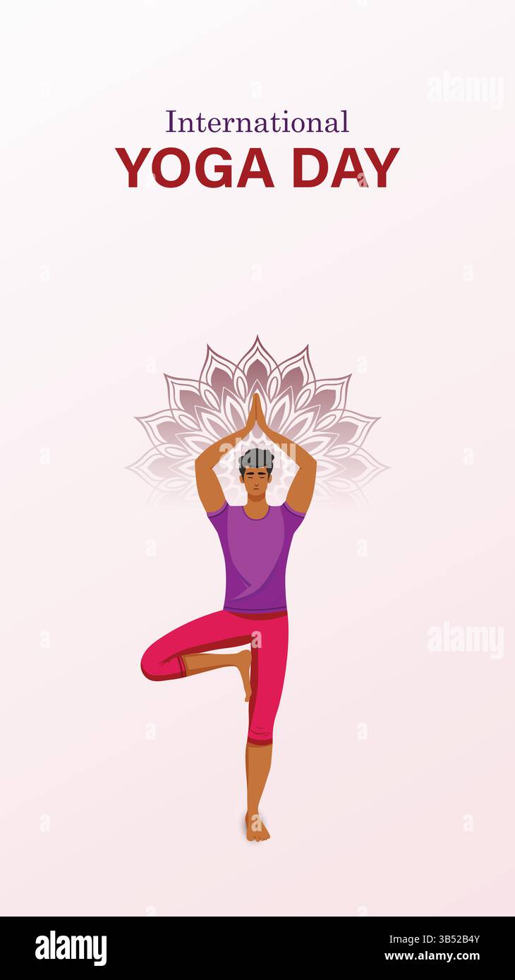 International Yoga Day Story | Tree Pose with Mandala Background and ...