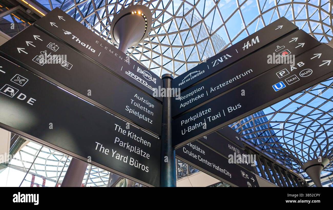 HAMBURG, GERMANY - APRIL 29, 2025 - Modern wayfinding signage system ...