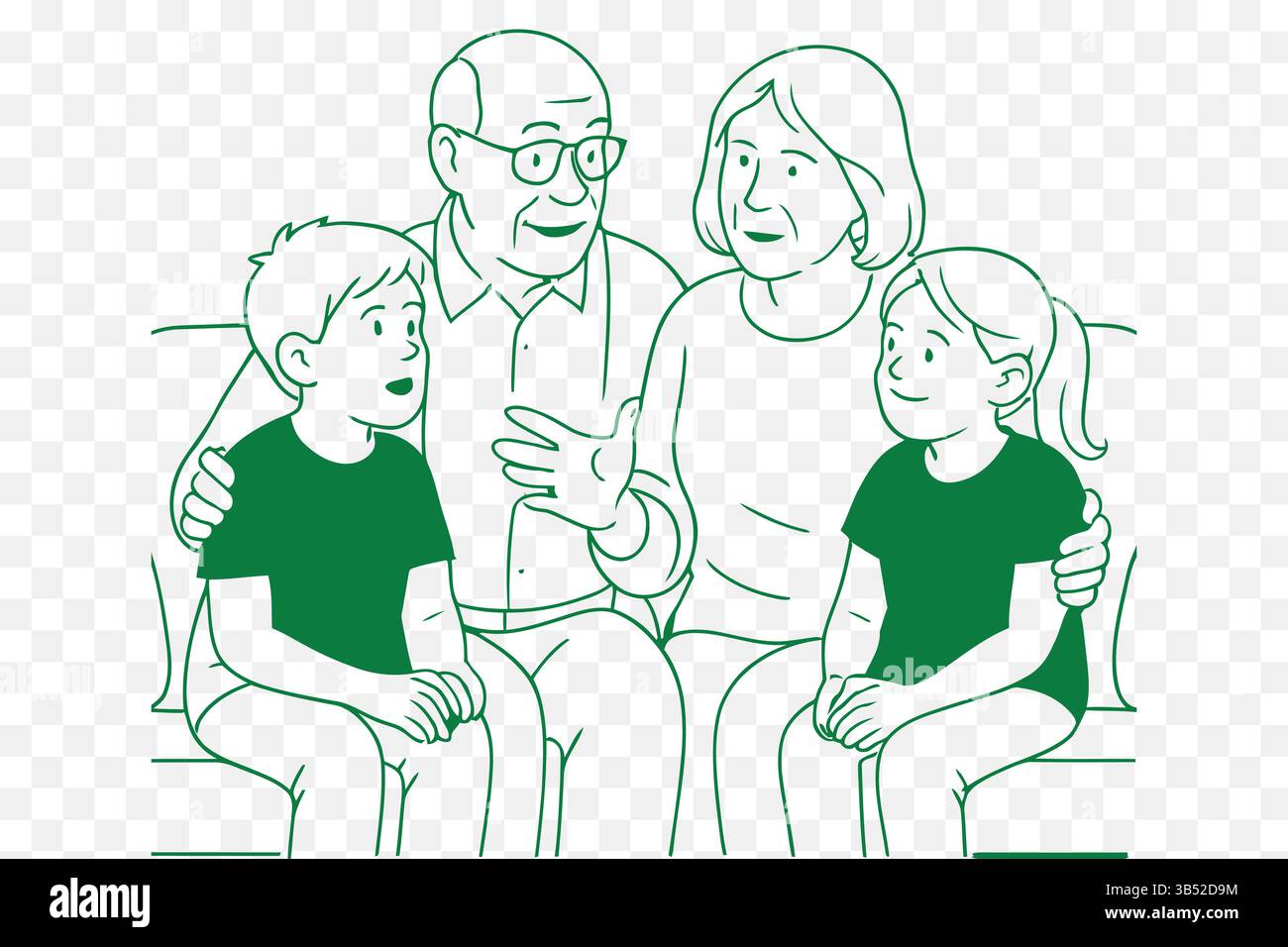 Minimalist Line Art Illustration of Grandparents Telling Stories ...