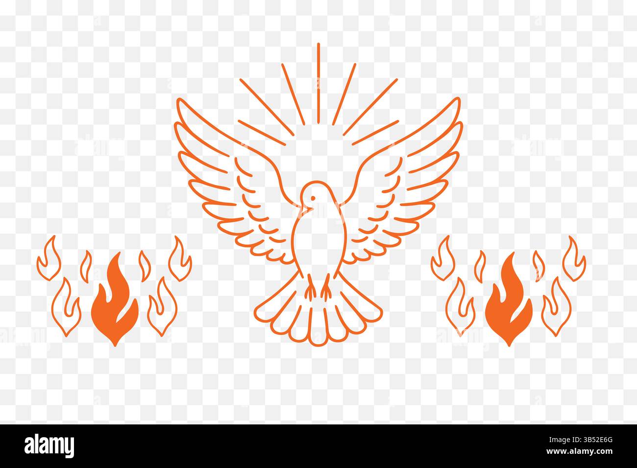 Line Art Dove Descending with Rays and Stylized Flames Minimal Editable ...