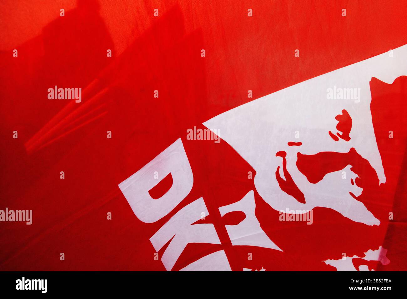 View of a flag of the DKP German Communist Party with portrait of Ernst ...