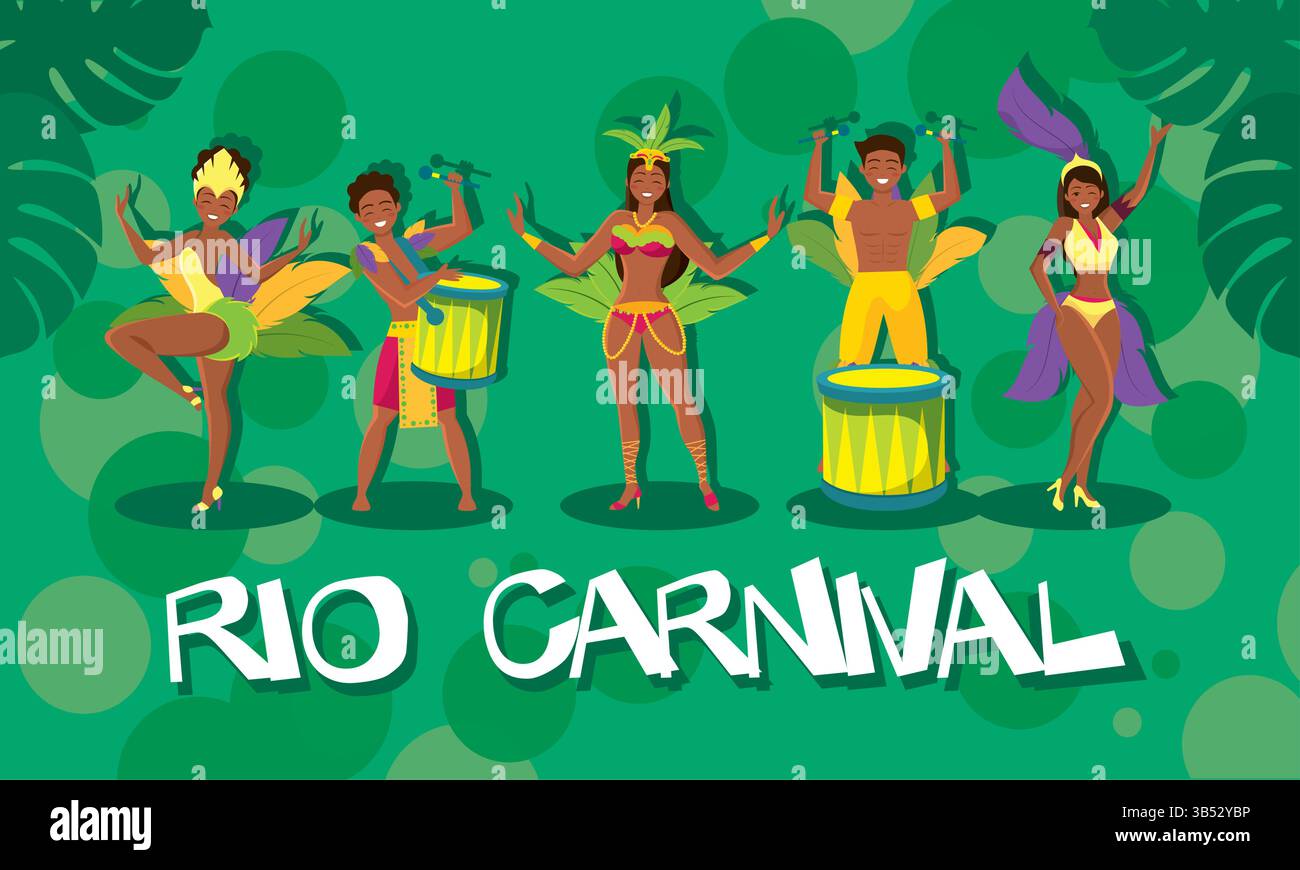 Rio carnival dancers group. Vector illustration Stock Vector Image ...