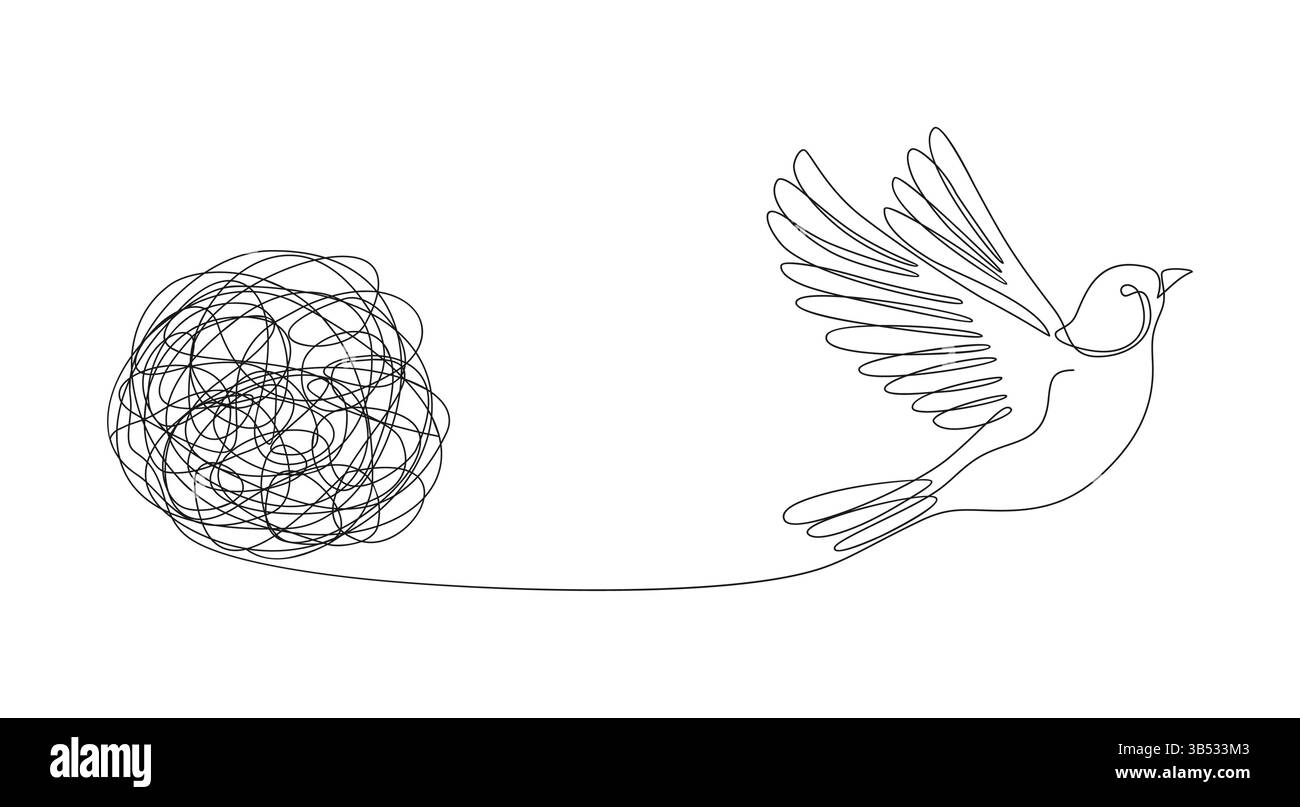 A tangled ball of threads untangling into a flying bird. Vector ...