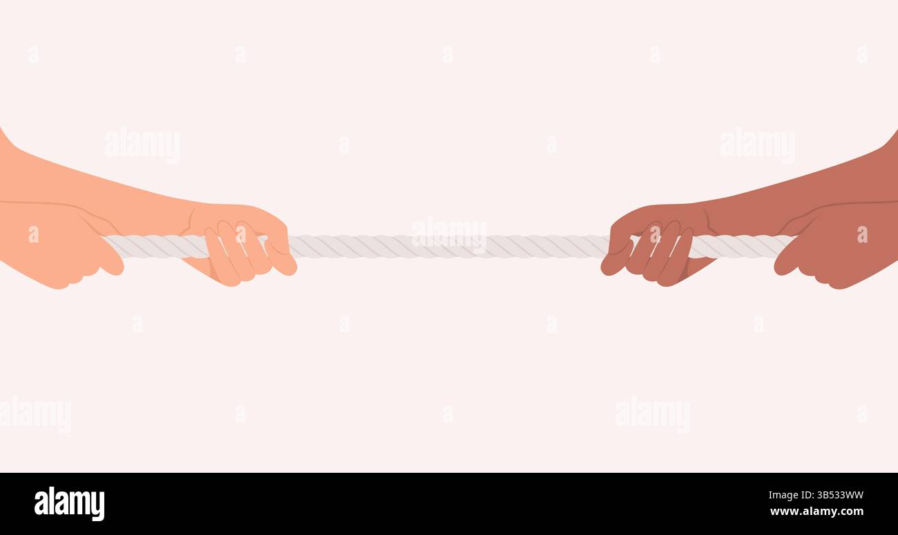 Hands of people of different nationalities and skin tones pulling a ...