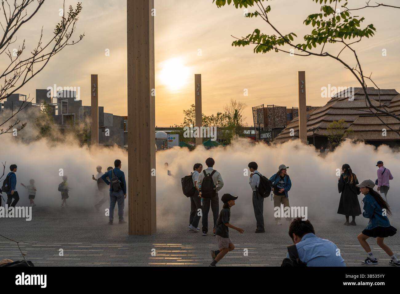 Osaka, Japan - April 30 2025 : Mist spraying for cooling effect at ...