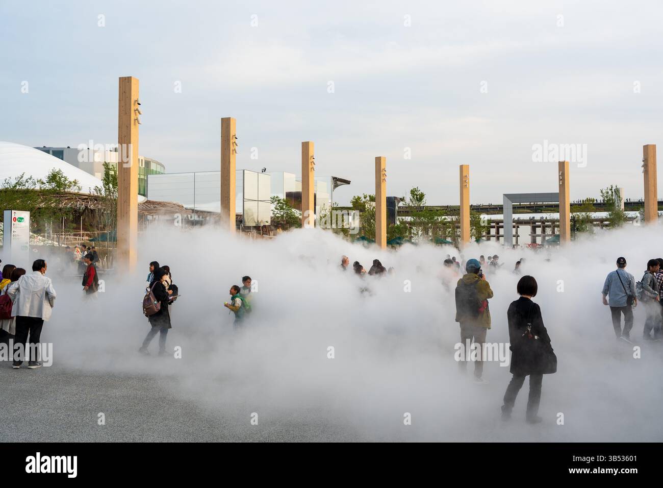 Osaka, Japan - April 30 2025 : Mist spraying for cooling effect at Inochi Park (Life Park) in ...