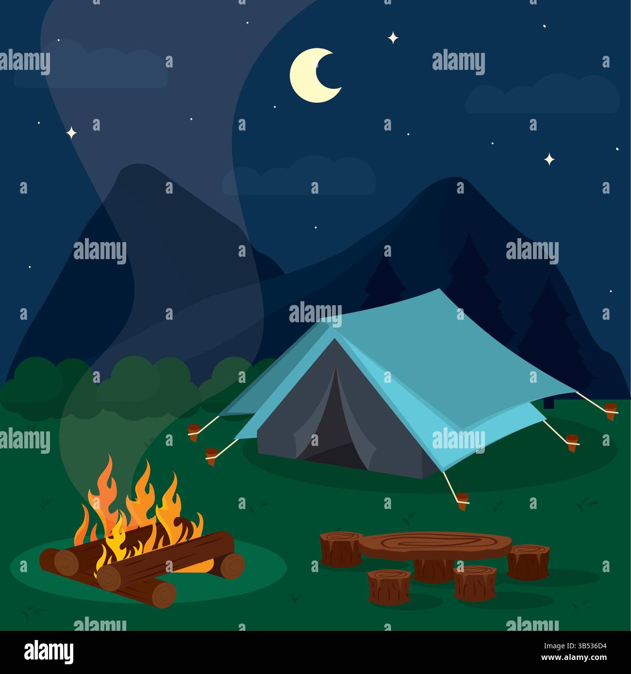 Night camp with blue tent. Vector illustration Stock Vector Image & Art ...