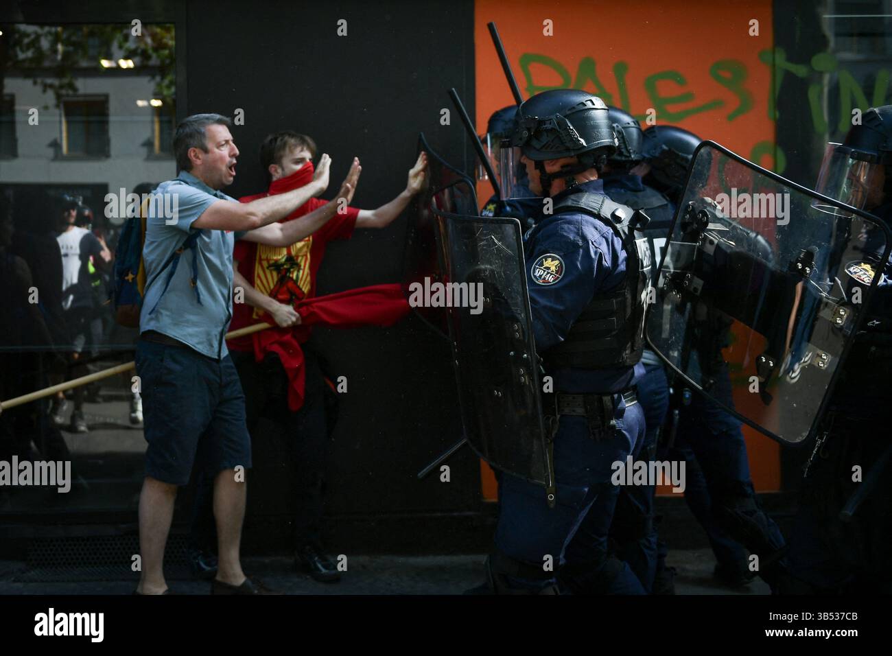 Riot police clashes with protesters during the annual Labour Day rally ...