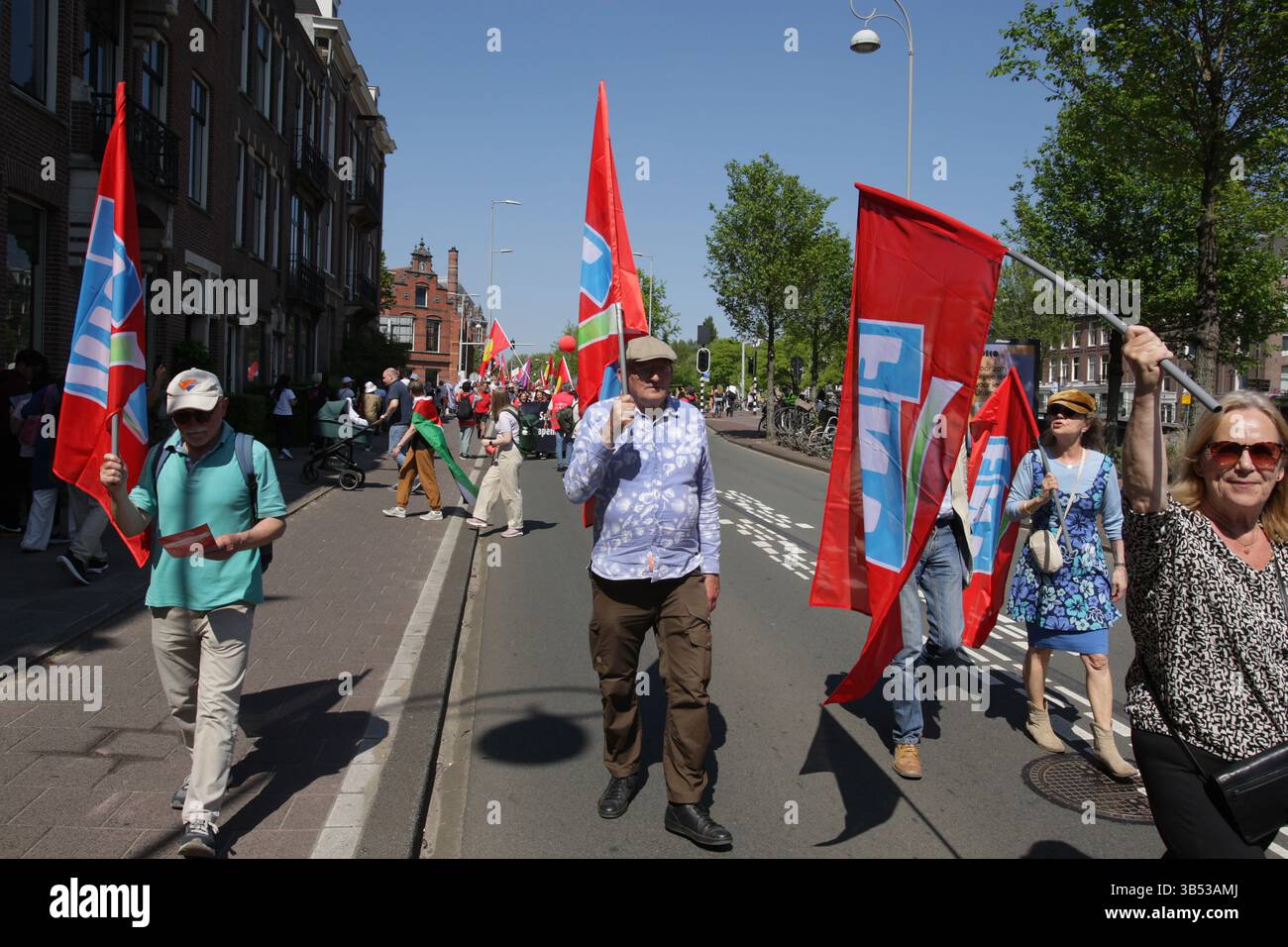 Dutch labor organisation activists and workers during marches protests ...