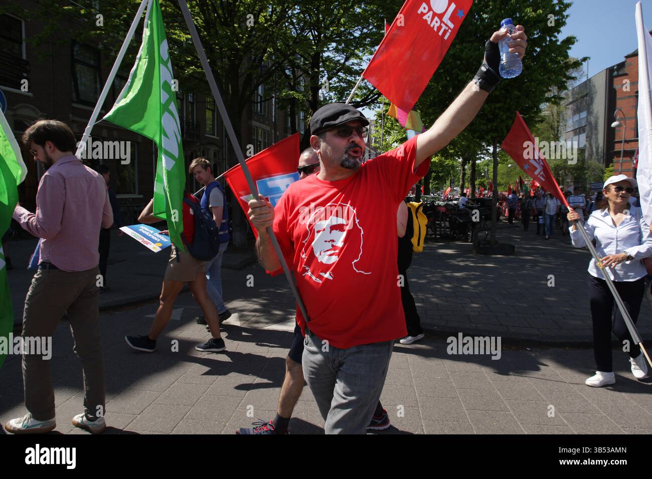 Dutch labor organisation activists and workers during marches protests ...