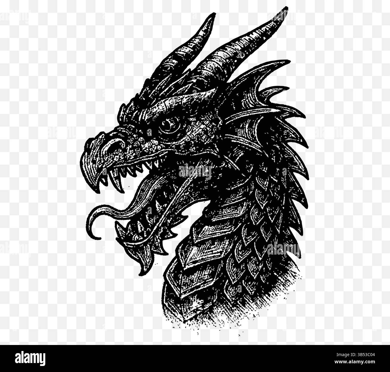 Engraved Dragon Head Illustration in Vintage Style – Intricate and ...