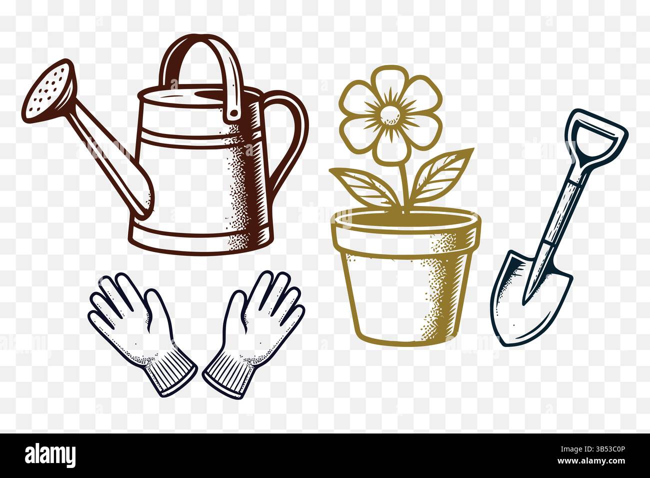 Minimalist Gardening Essentials Icon Set – Watering Can, Flower Pot ...
