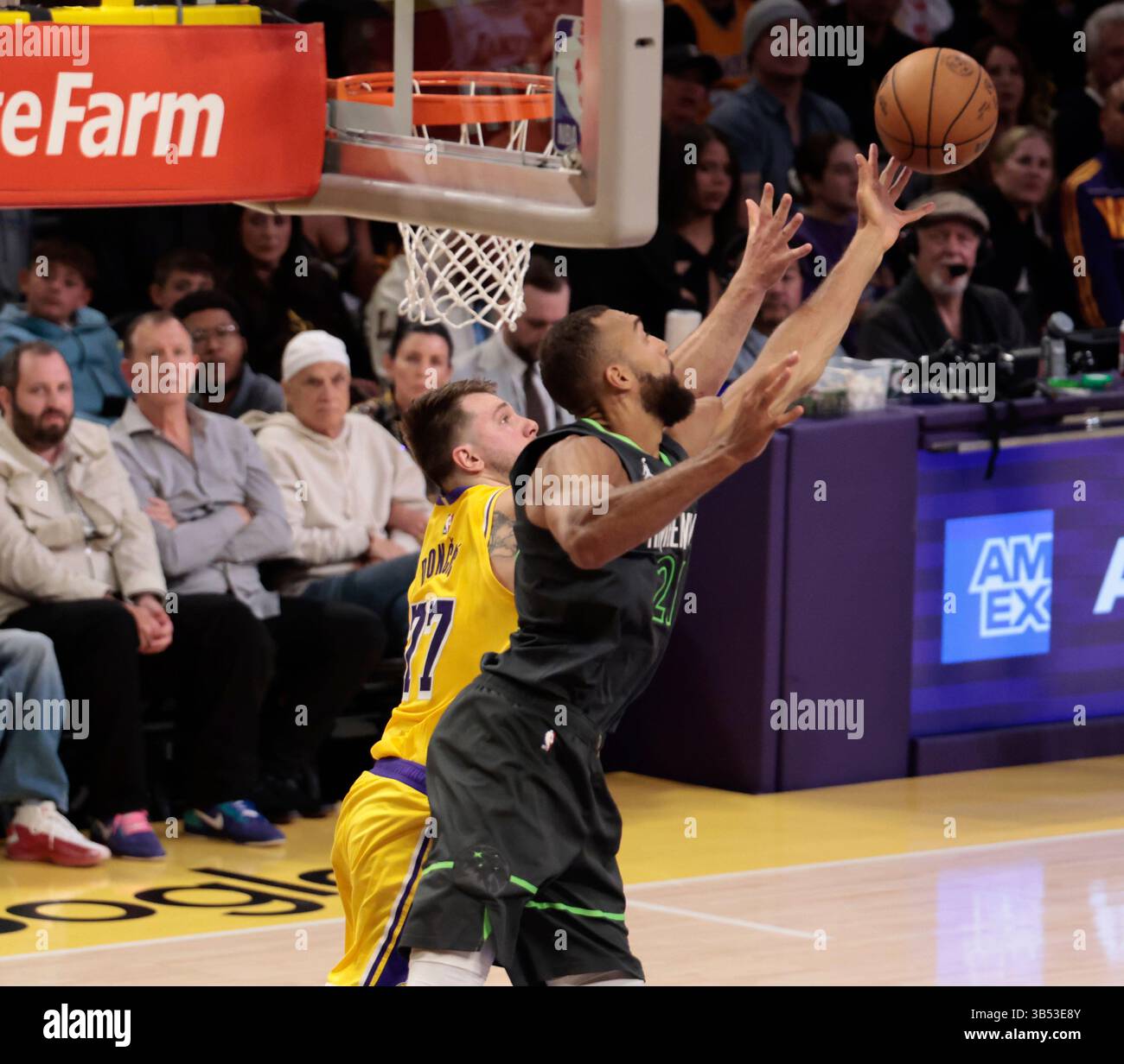 LOS ANGELES, CA - APRIL 30: Minnesota Timberwolves center Rudy Gobert (27) goes for a loose ball ...